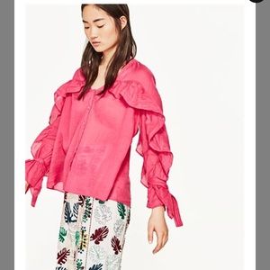 Zara | Tops | Zara Pink Top With Ruffles | Poshmark